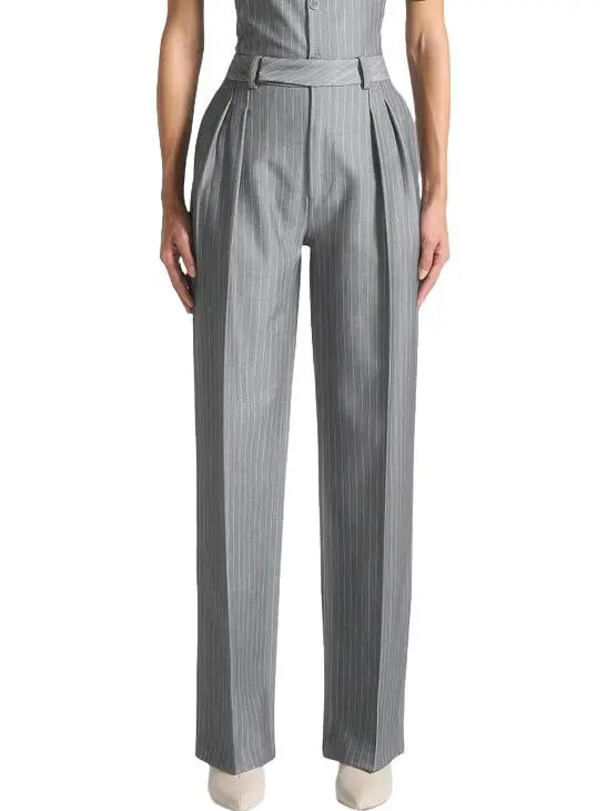 Manière De Voir Pinstripe Twin Pleat Tailored Trousers - Grey