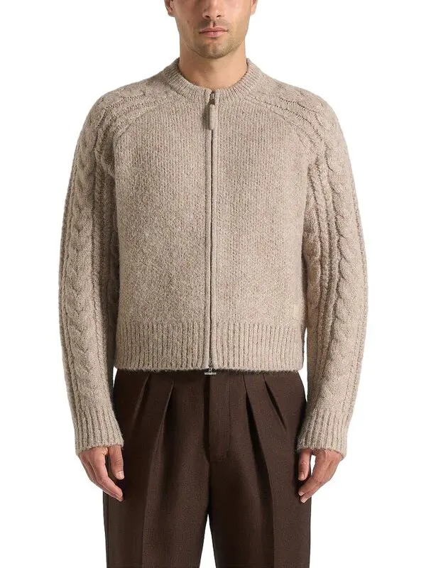 Manière De Voir Gaby Speckled Cable Knit Zip Cardigan - Taupe