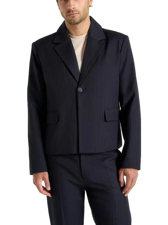 Manière De Voir Silas Pinstriped Tailored Cropped Blazer - Navy Pinstripe