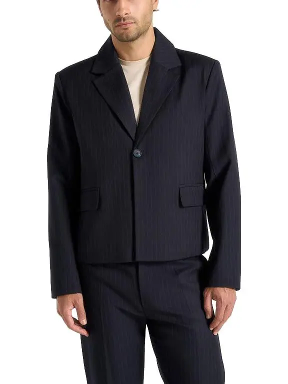 Manière De Voir Silas Pinstriped Tailored Cropped Blazer - Navy Pinstripe