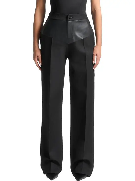 Manière De Voir Leather Panel Tailored Trousers - Black