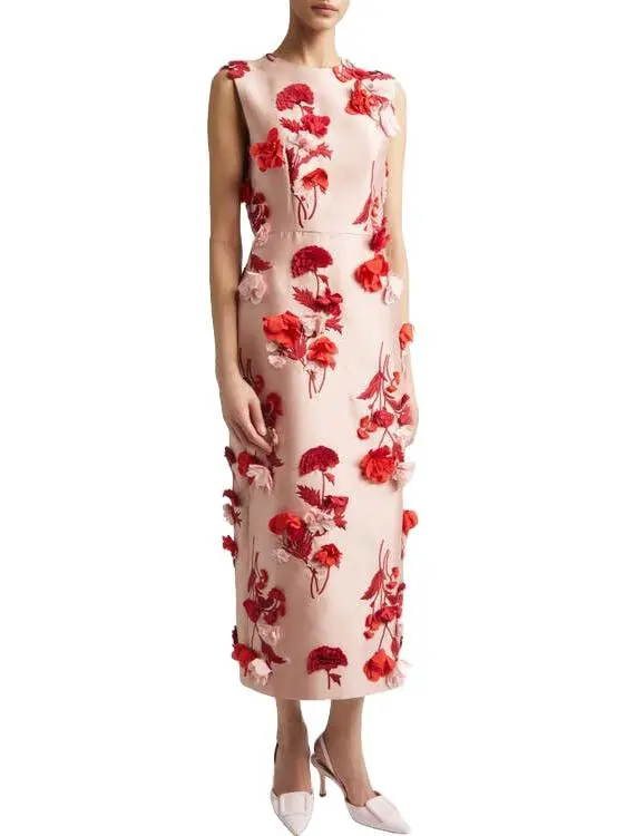 Erdem 3d Floral Appliqué Mikado Gown - Blush