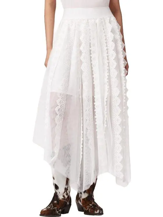 ALLSAINTS Vashtie Mixed Lace Handkerchief Hem Skirt - Optic White