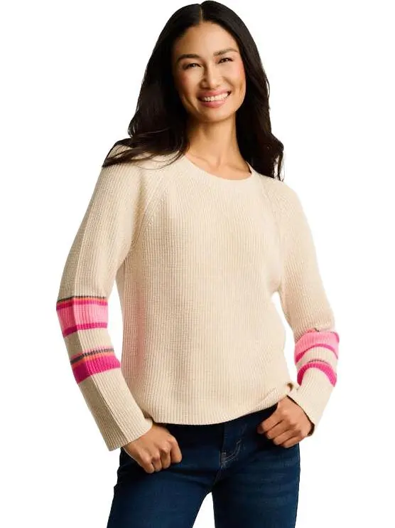 Lisa Todd Cotton Sweater With Striped Sleeves - Almond