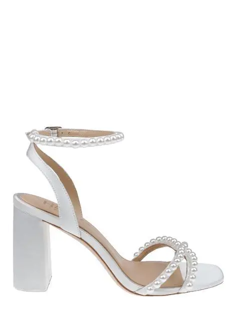 HARLO Evie Pearl Block Heel - Soft White Satin