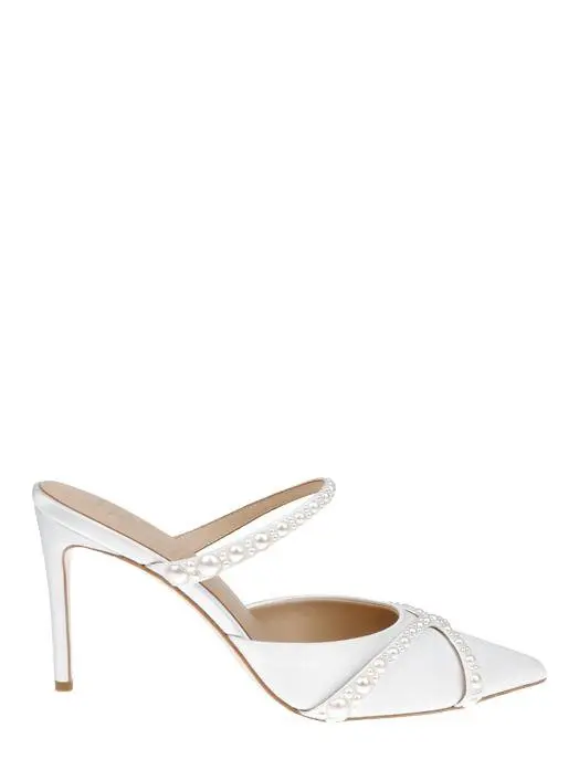 HARLO Grace Pearl-embellished Mules - Soft White Satin