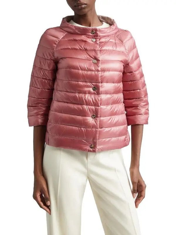 Herno Reversible Quilted Ultralight Nylon Crop Down Jacket - 4140 Raspberry To Light Pink