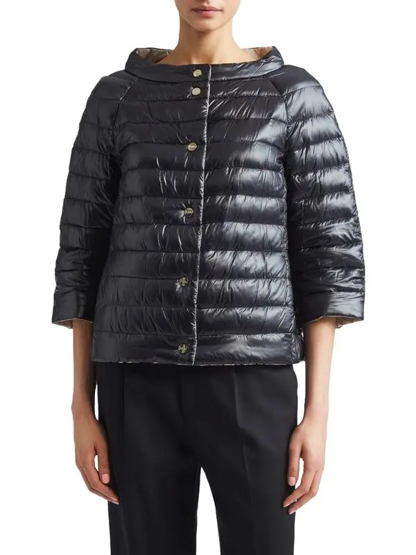 Herno Reversible Quilted Ultralight Nylon Crop Down Jacket - Black To Chantilly