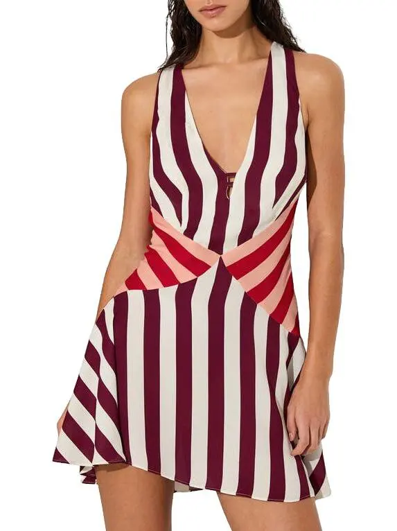 REISS Esme Stripe Cover-up Sundress - Burgundy/off White