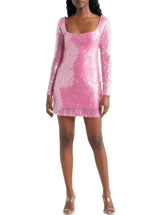 JUMP APPAREL Sequin Open Back Long Sleeve Cocktail Mini Dress - Pink
