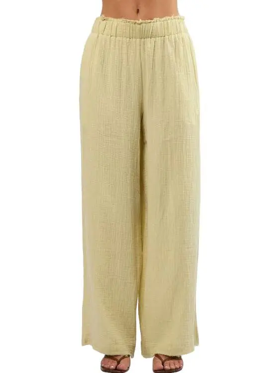 VIENS AVEC MOI Resort Crinkle Wide Leg Cotton Pants - Seafoam