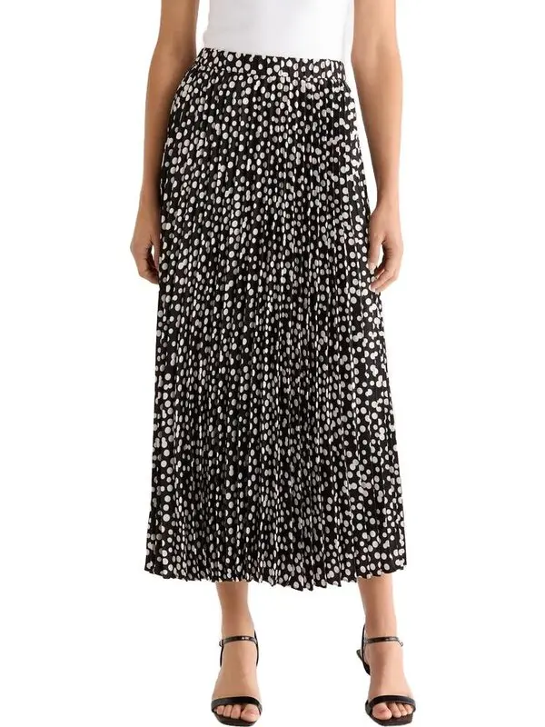 Halogen Pleated Polka Dot Skirt - Rich Black