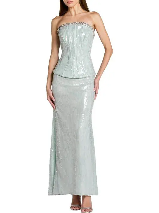 Mac Duggal Strapless Sequin Peplum Gown With Rhinestone Trim - Pale Blue