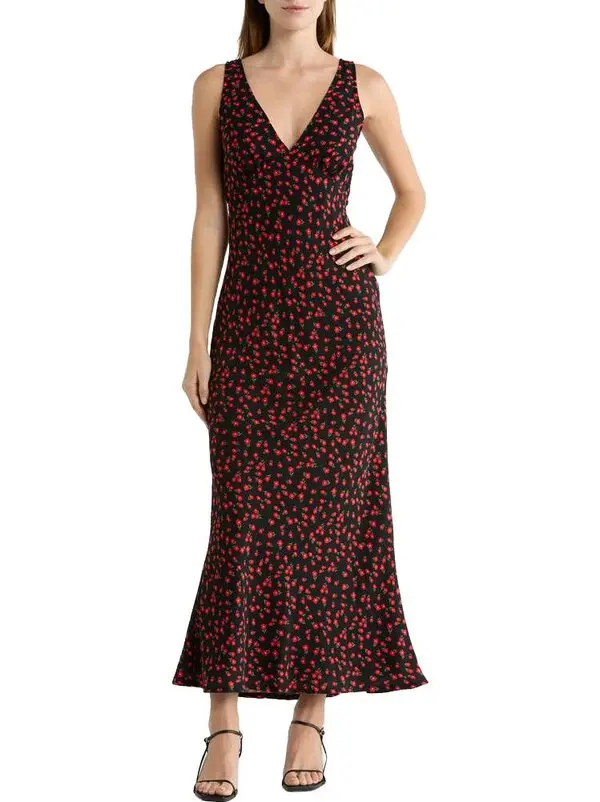 Princess Polly Nellie Sleeveless Maxi Sundress - Black/red Floral