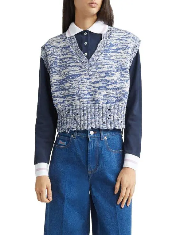 Marni Cropped Cotton Sweater Vest - Mlb74orion Blue