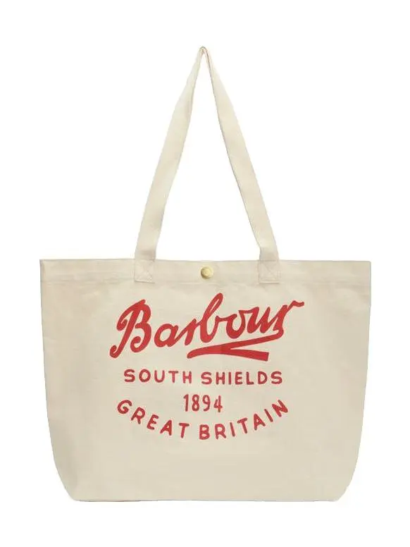 Barbour Script Cotton Canvas Tote - Red Logo
