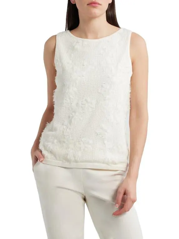 Anne Klein Organza Appliqué Sweater Tank - White Dove