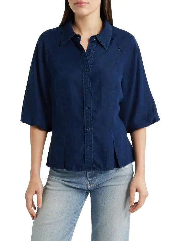 Wit & Wisdom Bubble Sleeve Flared Button-up Top - Indigo