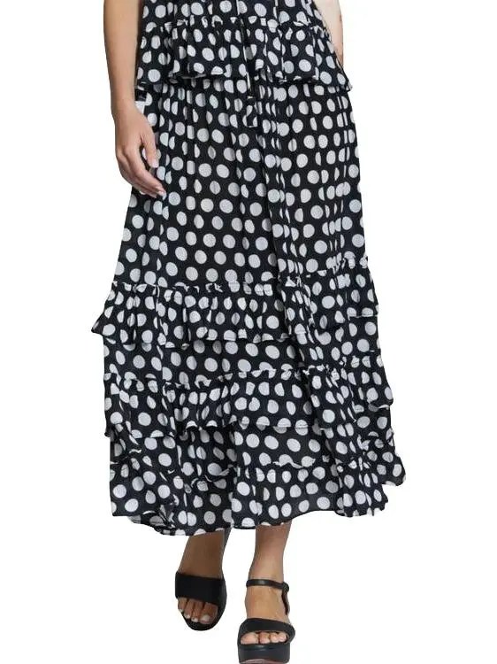 APNY Tiered Pull-on Midi Skirt - Blackwhite