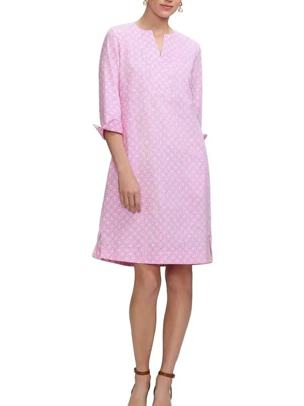 Foxcroft Geo Lattice Print Cotton Shift Dress - Pink/white