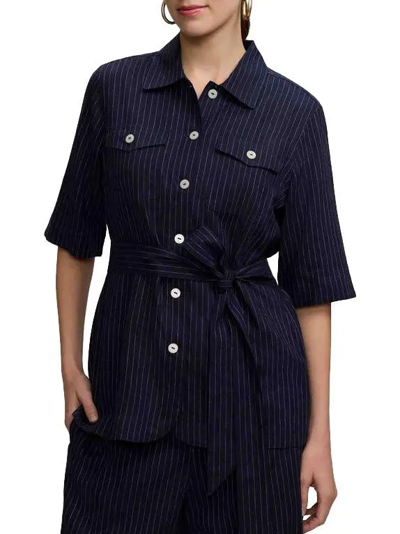 Foxcroft Estela Stripe Linen Blend Jacket - Navy Blue/white
