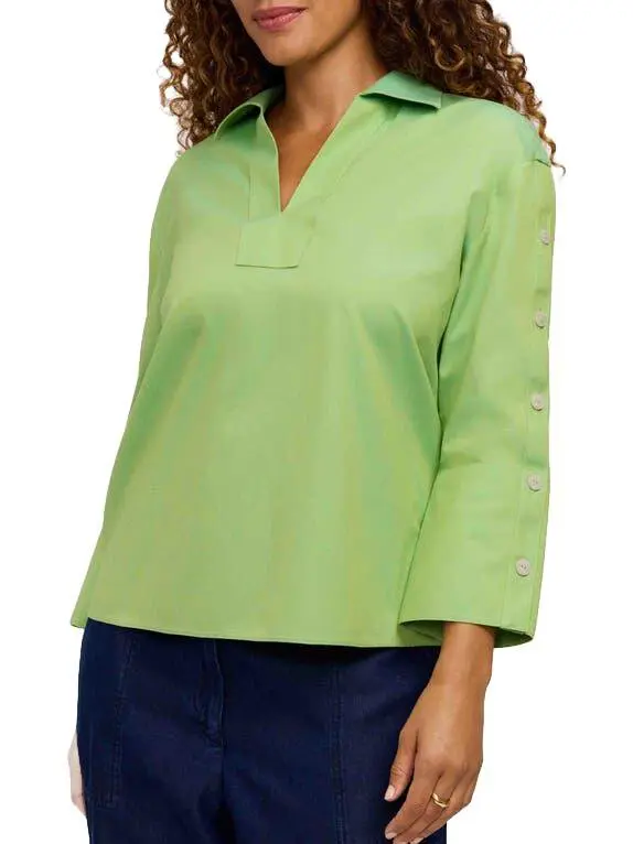 Foxcroft Lainey Cotton Popover Top - Mojito Green