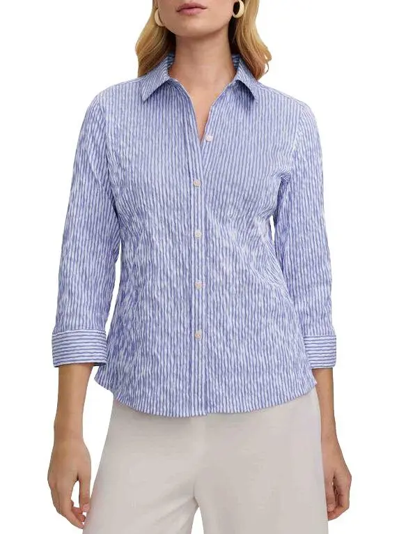 Foxcroft Hampton Crinkle Jacquard Shirt - Blue/white