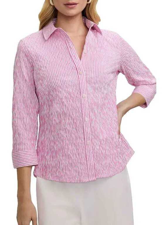 Foxcroft Hampton Crinkle Jacquard Shirt - White/pink