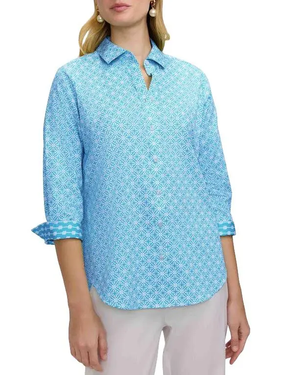 Foxcroft Margie Geo Lattice Button-up Shirt - Blue/white