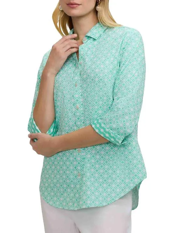 Foxcroft Margie Geo Lattice Button-up Shirt - Green/white
