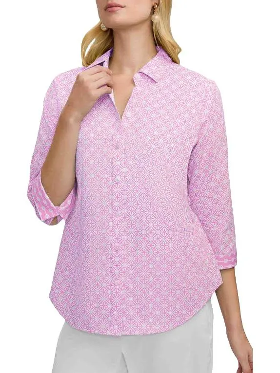 Foxcroft Margie Geo Lattice Button-up Shirt - Pink/white