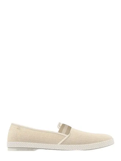Rivieras Canvas Oxford Loafer With Striped Elastic - Natural