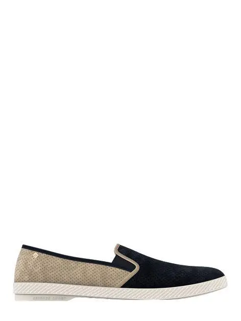 Rivieras Classic Match Suede Slip-on Loafer - Beige & Navy