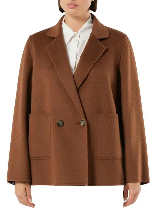 Marina Rinaldi Double-breasted Virgin Wool Jacket - Chocolate