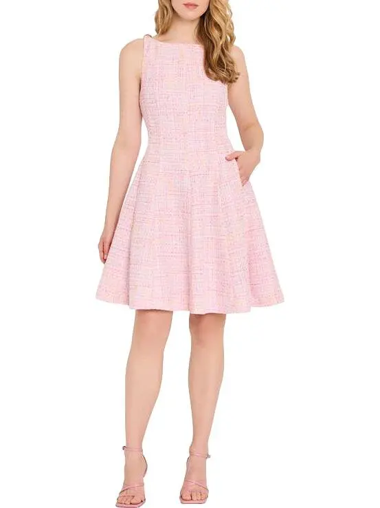 TAHARI ASL Sleeveless Tweed Fit & Flare Dress - Pink Multi