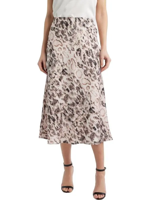 TAHARI ASL Snakeskin Print Satin Maxi Skirt - Mocha Snake