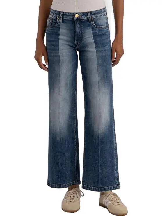 Kut From The Kloth Two-tone High-rise Wide Leg Jeans - Shiny