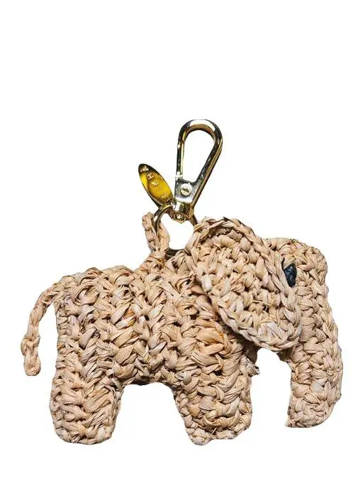 LIKHA Elephant Raffia Bag Charm - Brown