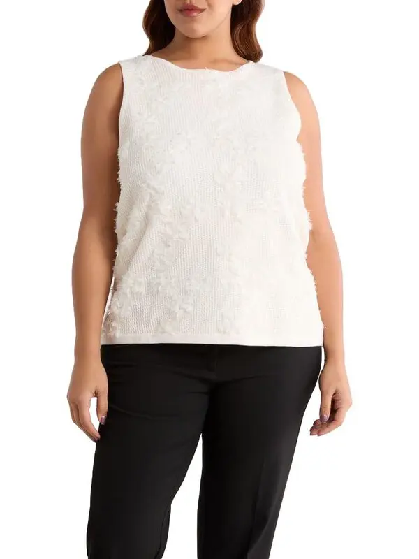 Anne Klein Organza Appliqué Sweater Tank - White Dove