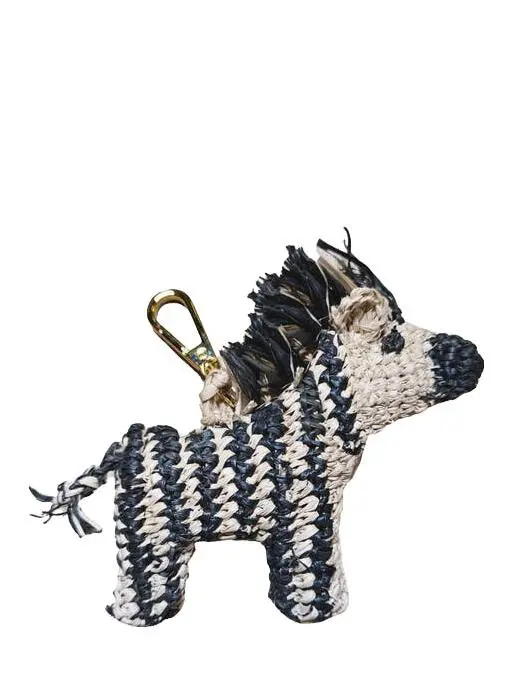 LIKHA Zebra Raffia Bag Charm - Black And White