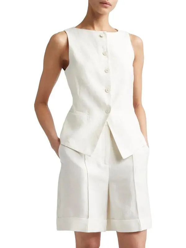 Eleventy Linen Blend Bateau Neck Vest - 00 Ivory