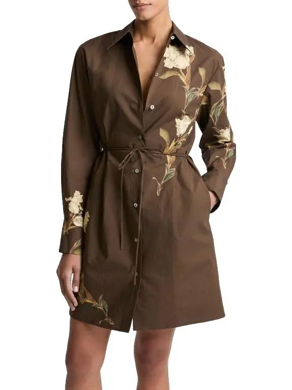 Vince Iris Floral Print Tie Waist Shirt Dress - Dark Bark