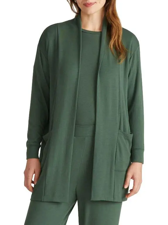 Universal Standard Travelknit Long Open Front Cardigan - Conifer Green
