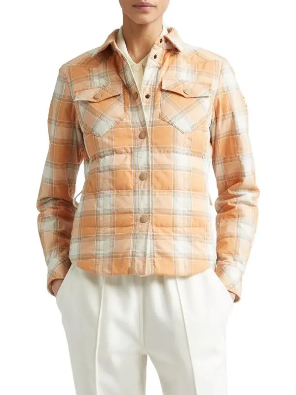 Moncler Nangy Quilted Shirt Jacket - Orange Check