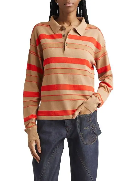 JW Anderson Stripe Cotton & Wool Blend Rugby Polo - Biscuit