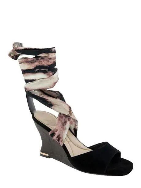 KENNETH COLE Fabia Ankle Wrap Wedge Sandal - Black/brown Suede