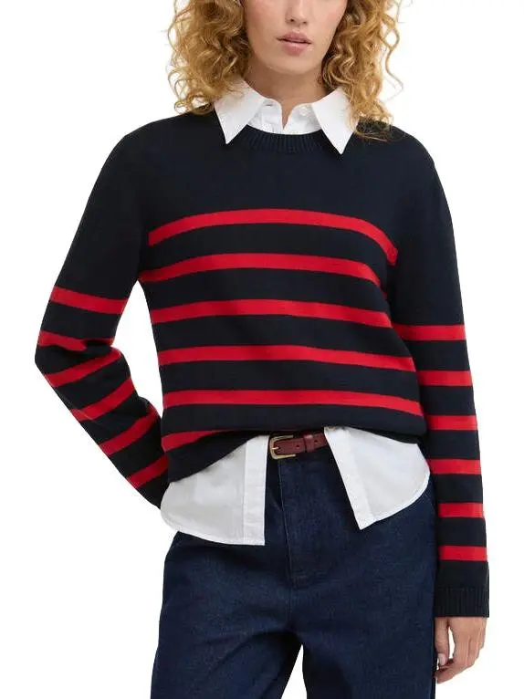 Barbour Fern Stripe Sweater - Navy/poppy Red