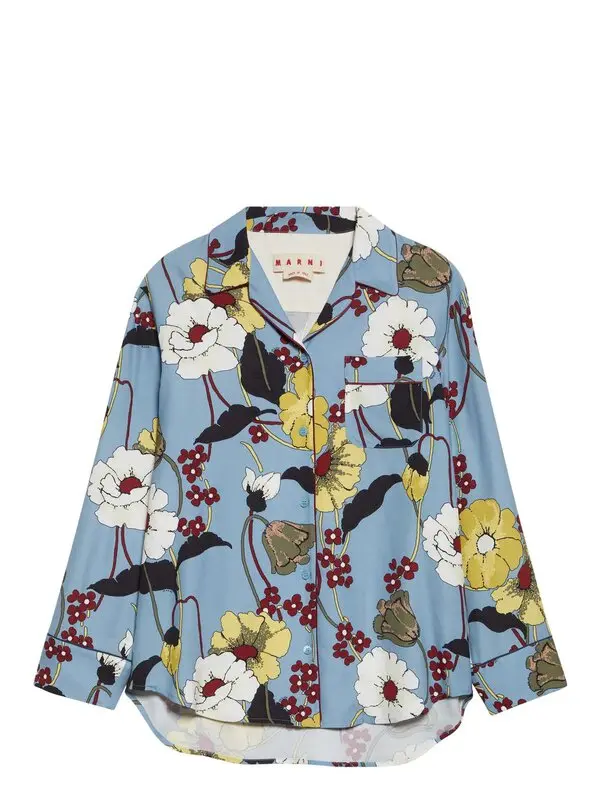Marni Melodia Floral Satin Pajama Shirt - Mfb31sky