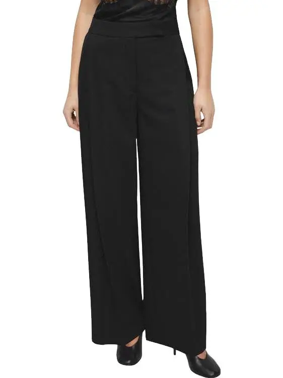 Mango Pleated Wide Leg Trousers - Black
