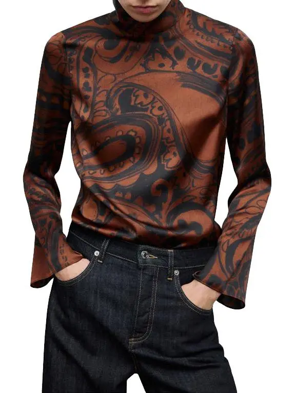 Mango Paisley Print Satin Top - Burnt Orange